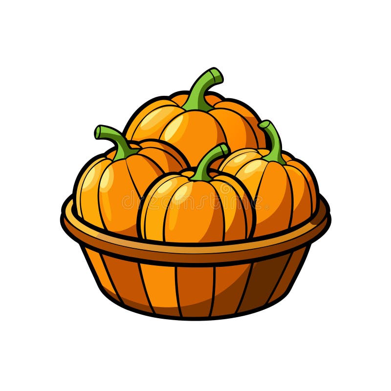 Cartoon Pumpkins in a Basket, Illustration on White Stock Image ...