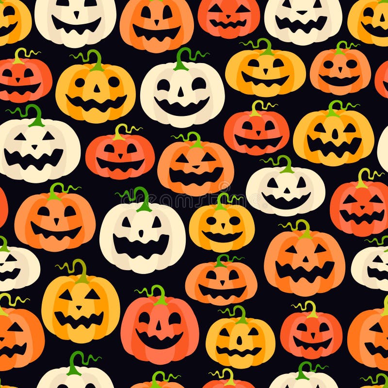 Cartoon Pumpkins Seamless Pattern Stock Vector - Illustration of night ...
