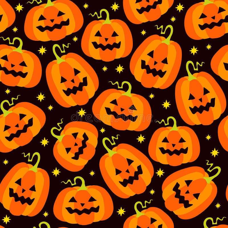 Cartoon Pumpkins Seamless Pattern, Vector Illustration Stock Vector ...