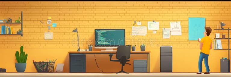 Cartoon Punk Computer Workstation Setup a Vibrant Cartoon Illustration ...