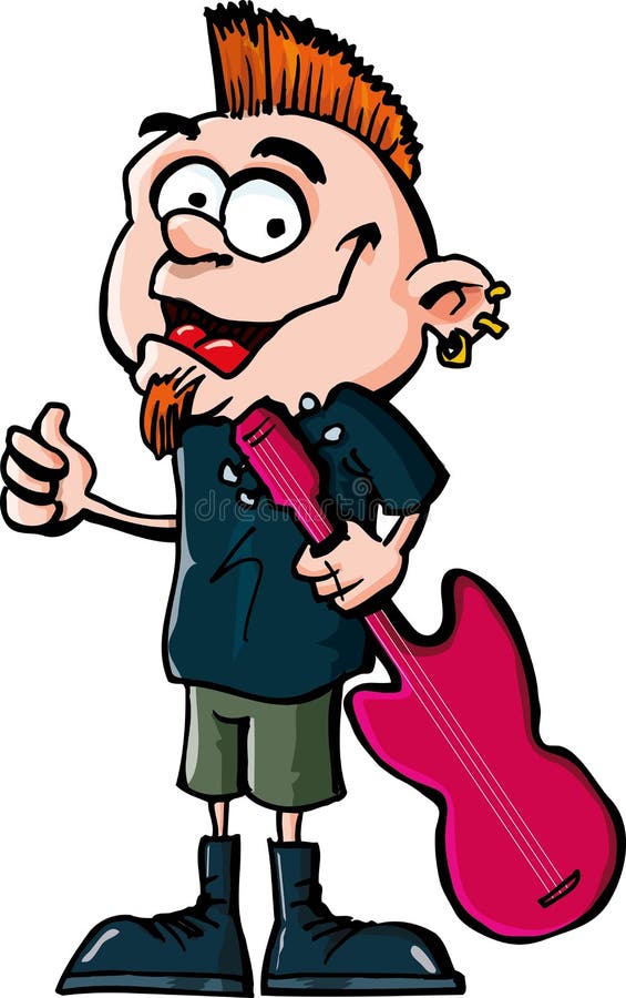 Cartoon Punk Guitarist with Guitar Stock Vector - Illustration of punk ...
