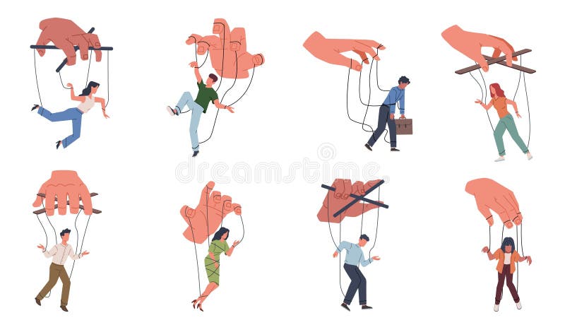 Cartoon Puppets People. Persones Manipulating Process, Flat Characters ...