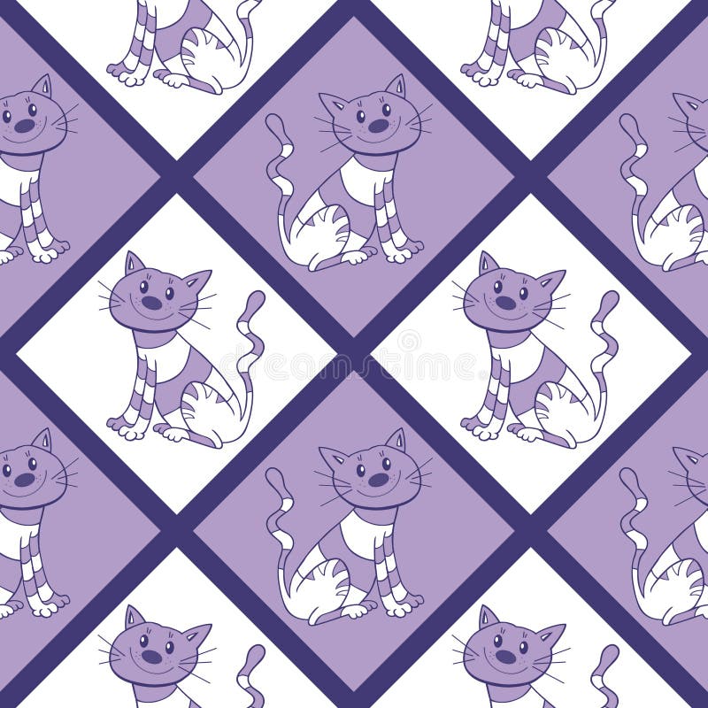 Cartoon Purple Texture with Cats As Seamless Pattern. Stock ...