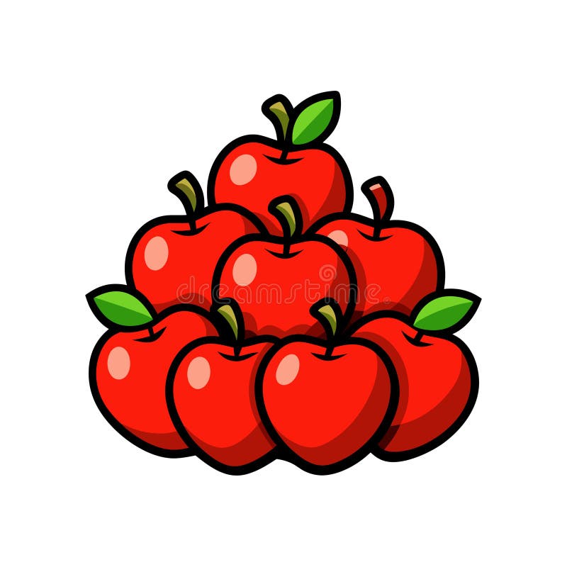 Cartoon Pyramid Stack of Red Apples with Green Leaves Stock ...