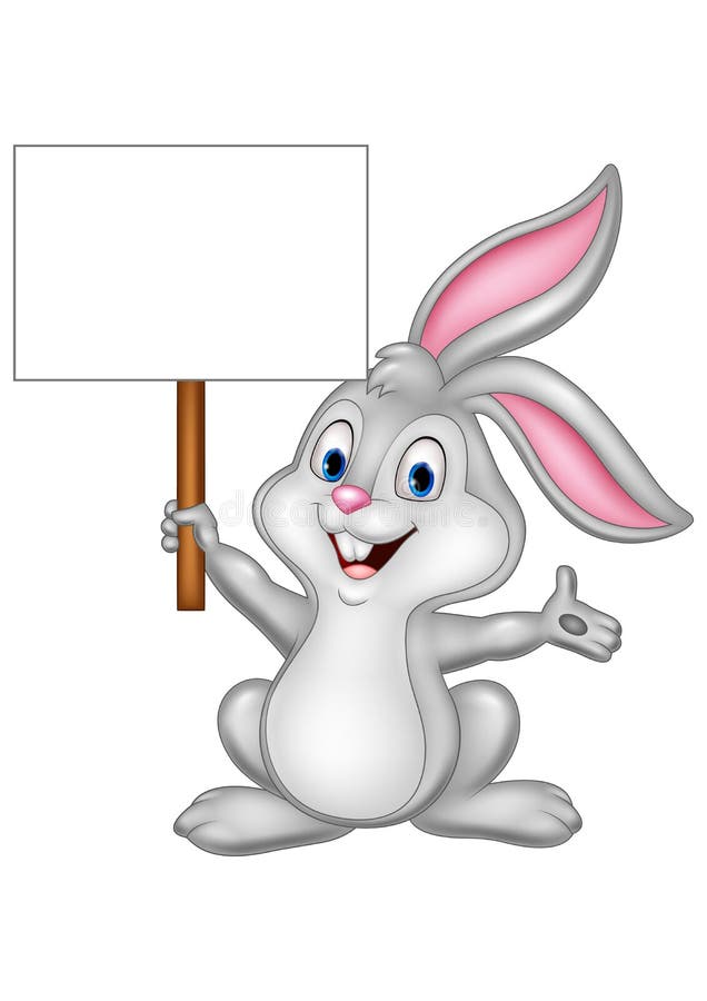 Cartoon Rabbit Abbit with Blank Sign Stock Vector - Illustration of ...