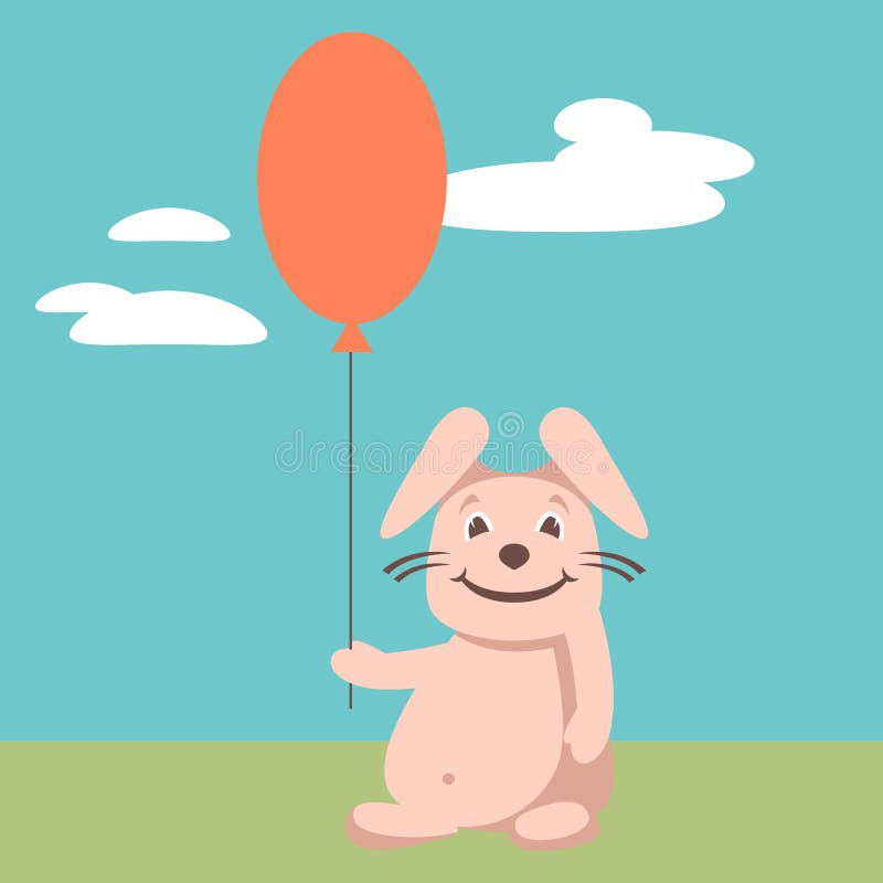 Cartoon Rabbit with Balloon Vector Illustration Flat Stock Vector ...