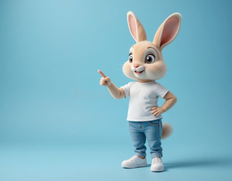 Cartoon Rabbit Character Pointing on Light Blue Background Presentation ...