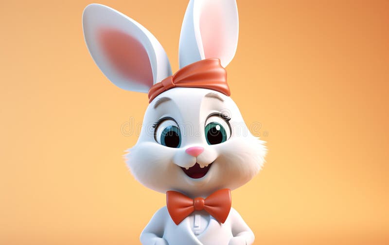 Cartoon Rabbit with Chef Hat and Bow Tie - 3D Illustration Stock ...