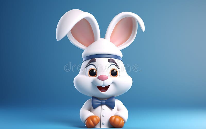 Cartoon Rabbit with Chef Hat and Bow Tie - 3D Illustration Stock ...