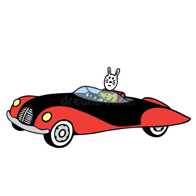 Cartoon Rabbit Driving Classic Car Stock Vector - Illustration of ...