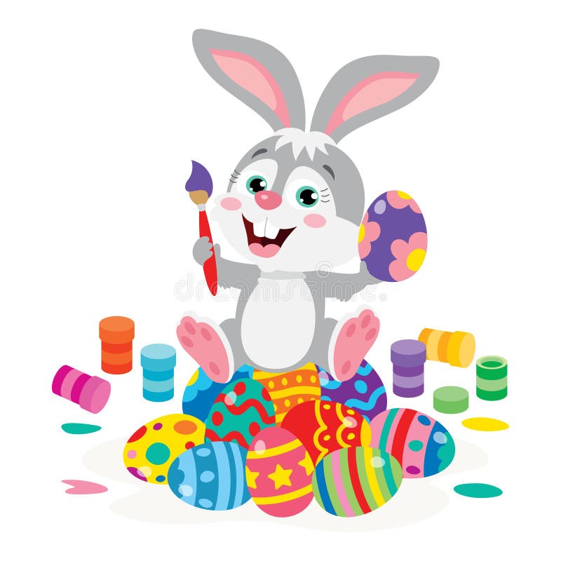 Cartoon Rabbit with Easter Eggs Stock Illustration - Illustration of ...