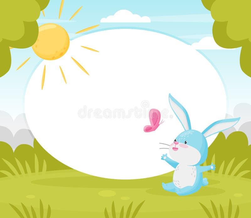 Cartoon Rabbit Empty White Card with Cute Animal Vector Template Stock ...