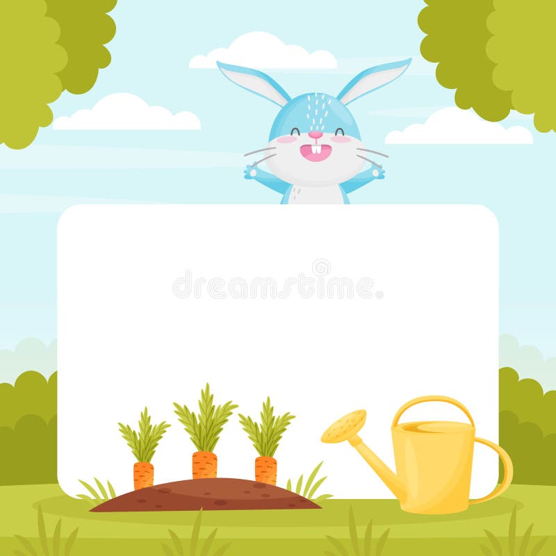 Cartoon Rabbit Empty White Card with Cute Animal Vector Template Stock ...