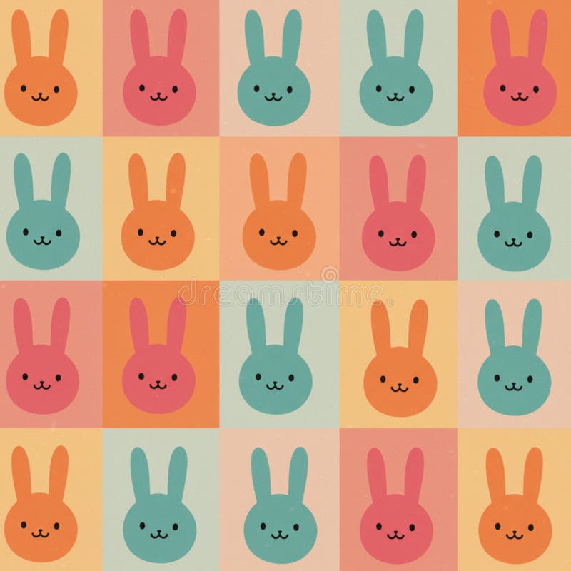 Cartoon Rabbit Faces are Arranged in a Grid Pattern Stock Illustration ...