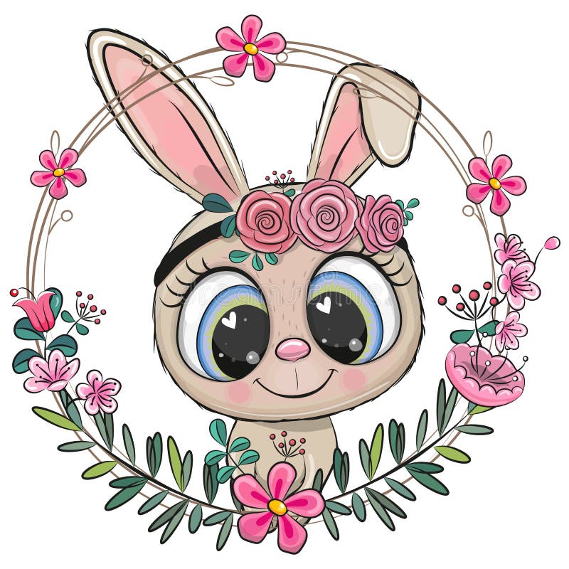 Cartoon Rabbit in a Flowers Frame Stock Vector - Illustration of ...