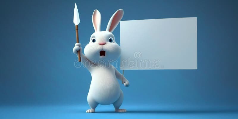 A Cartoon Rabbit Holding a Blank Sign and Pointing at it with a Pointer ...