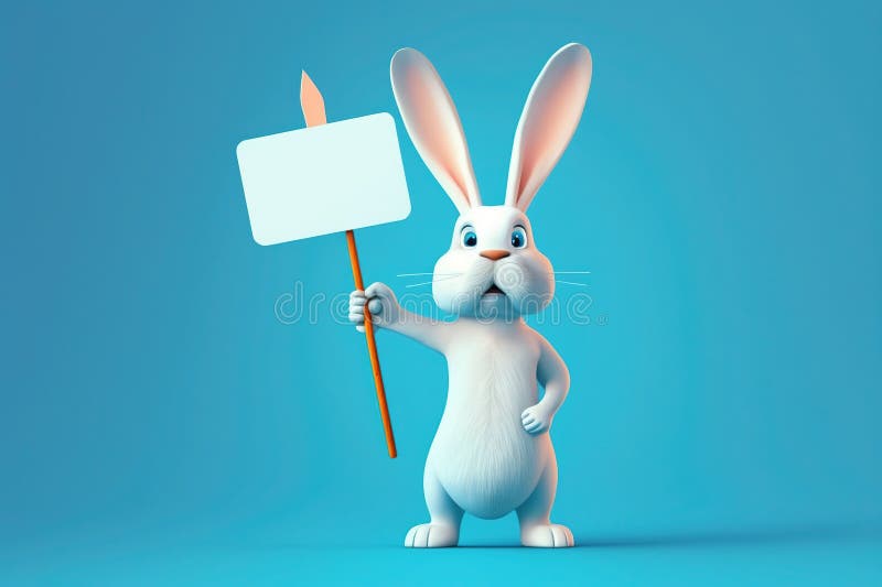 A Cartoon Rabbit Holding a Blank Sign and Pointing at it with a Pointer ...