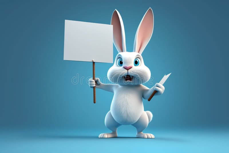 A Cartoon Rabbit Holding a Blank Sign and Pointing at it with a Pointer ...