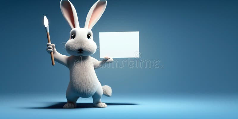 A Cartoon Rabbit Holding a Blank Sign and Pointing at it with a Pointer ...