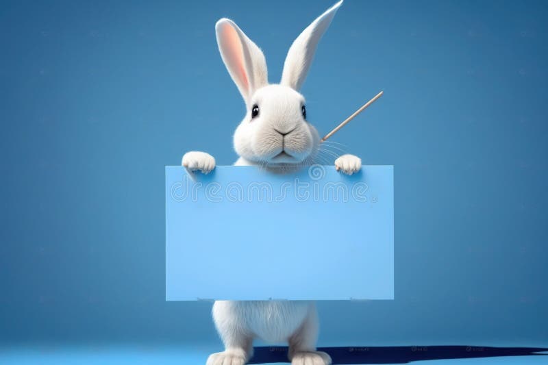 A Cartoon Rabbit Holding a Blank Sign and Pointing at it with a Pointer ...