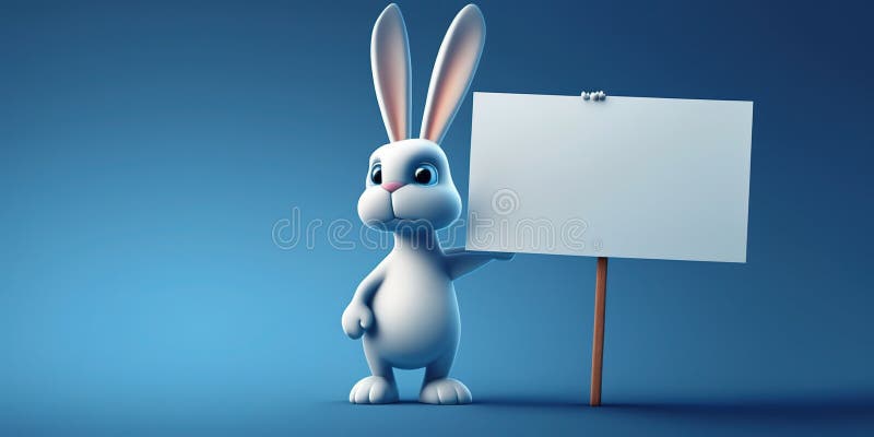 A Cartoon Rabbit Holding a Blank Sign and Pointing at it with a Pointer ...