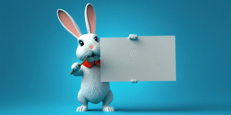 A Cartoon Rabbit Holding a Blank Sign and Pointing at it with a Pointer ...
