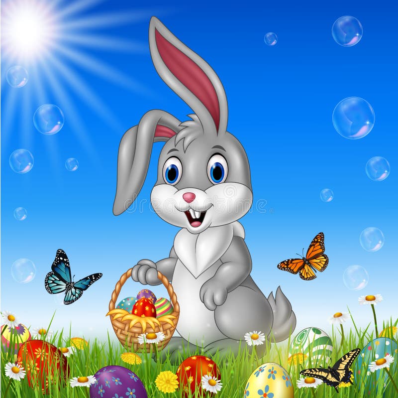 Cartoon Rabbit Holding an Easter Basket Stock Vector - Illustration of ...