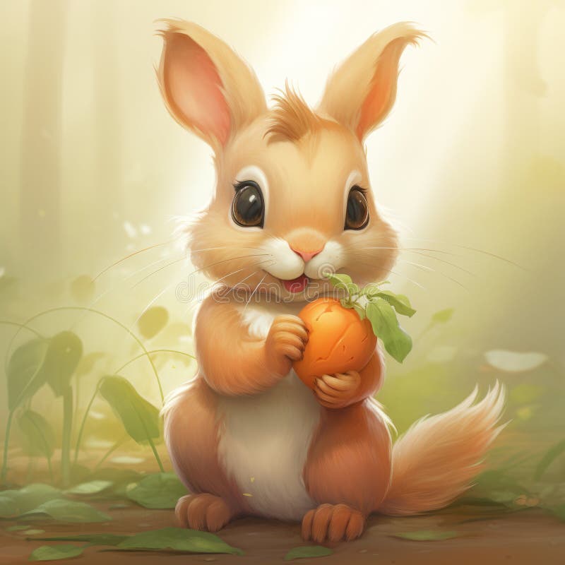 A Cartoon of a Rabbit Holding an Orange Stock Illustration ...