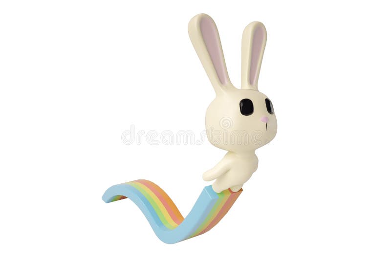 A Cartoon Rabbit Jumping on a Rainbow,3D Illustration. Stock ...