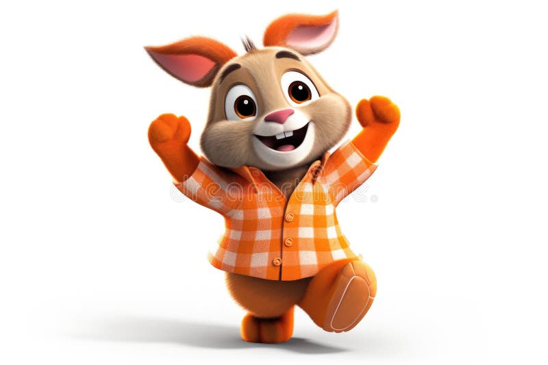 A Cartoon Rabbit in an Orange and White Checkered Shirt Stock ...