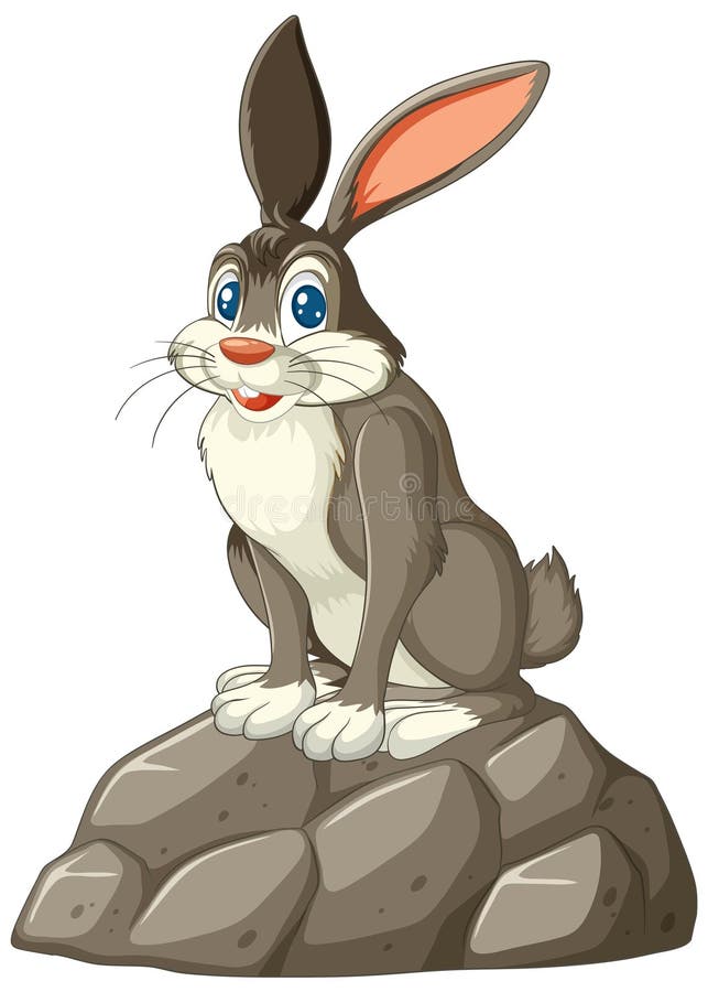A Rabbit Perched Happily on a Stone Stock Vector - Illustration of ...
