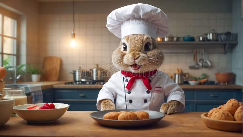 Cartoon Rabbit Preparing Food in the Kitchen Stock Illustration ...