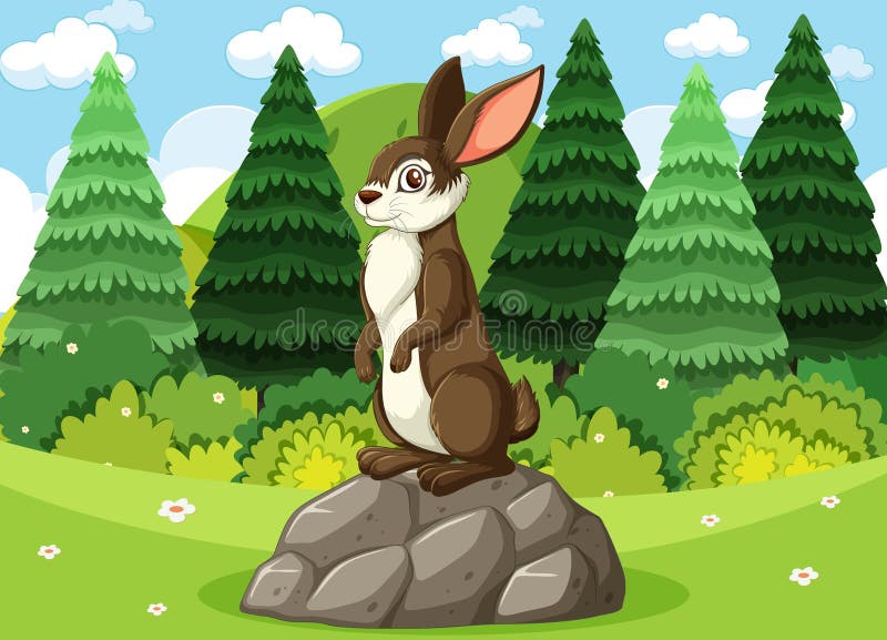 A Rabbit on a Rock Surrounded by Trees Stock Vector - Illustration of ...