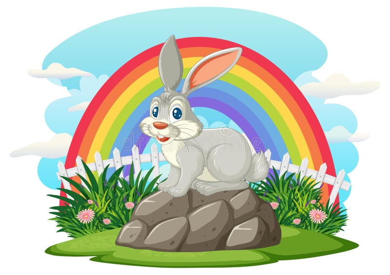 Cartoon Rabbit on Rocks Under Stock Vector - Illustration of outdoors ...