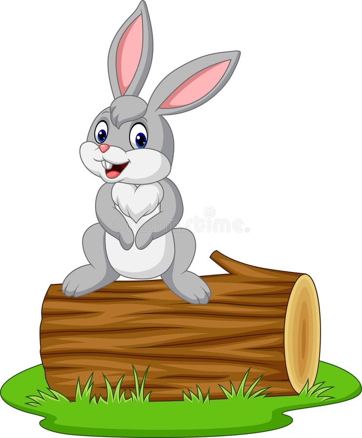 Cartoon Rabbit Sitting on a Log Stock Vector - Illustration of mascot ...