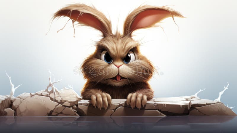 A Cartoon Rabbit Sitting on a Rock with Its Eyes Open, AI Stock ...