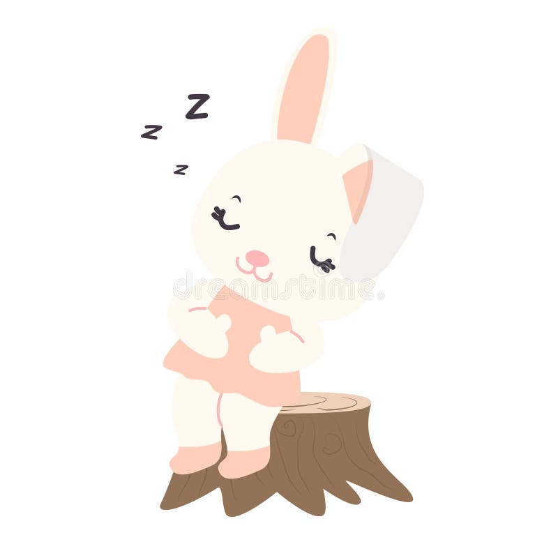 Cartoon Rabbit Sleeping Under Tree Stock Vector - Illustration of comic ...