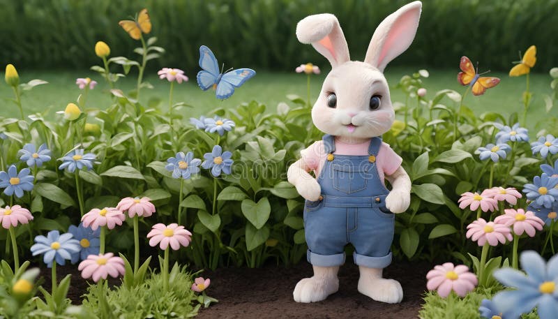 Cartoon Rabbit in a Spring Garden Stock Illustration - Illustration of ...