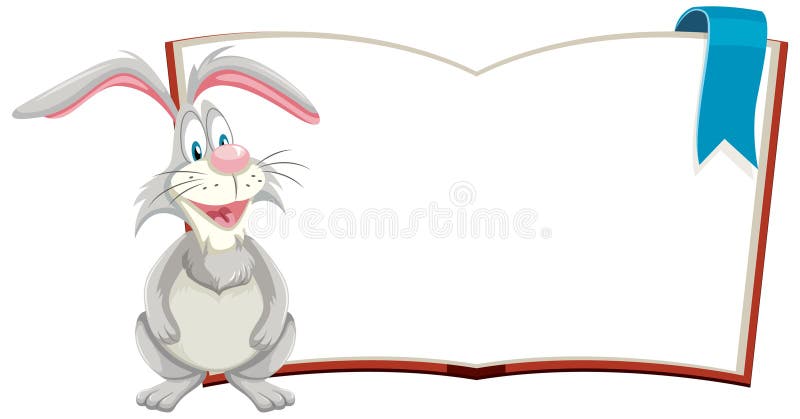 A Rabbit Standing Next To a Blank Open Book Stock Vector - Illustration ...