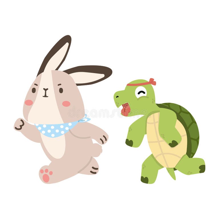Cartoon Rabbit and a Turtle are Running Stock Vector - Illustration of ...