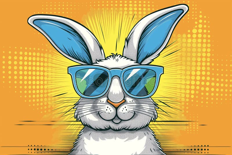 A Cartoon Rabbit Wearing Sunglasses and a Blue Hat Stock Illustration ...