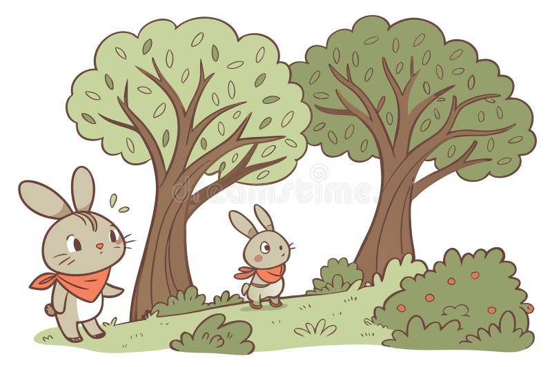 Cartoon Rabbits in the Woods Illustration on Transparent Background ...