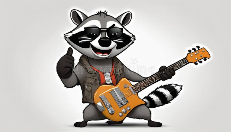 A Cartoon Raccoon Playing a Guitar Stock Illustration - Illustration of ...