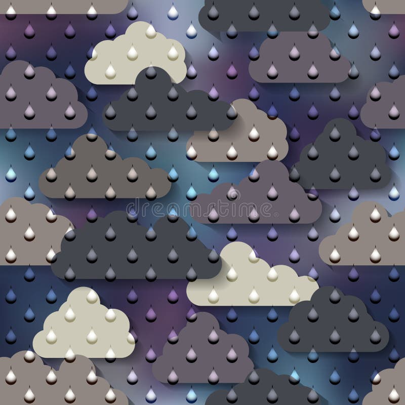 Cartoon Rain on Clouds Background. Stock Vector - Illustration of ...