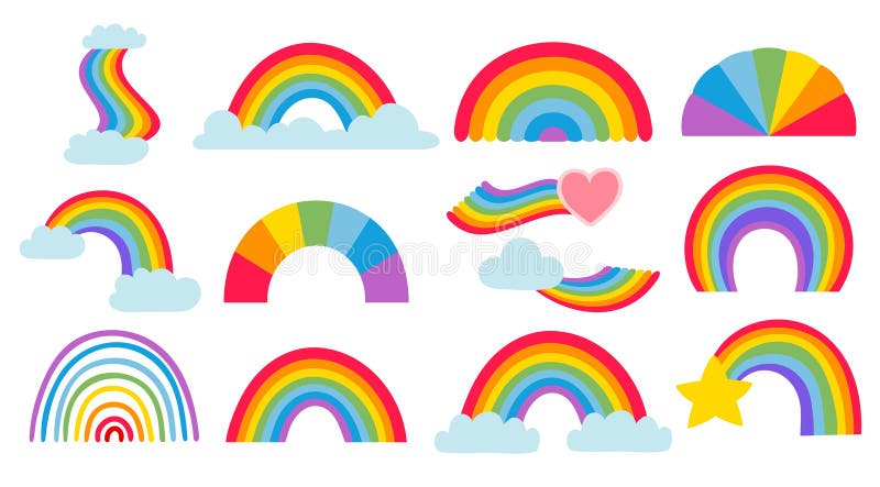 Cartoon Rainbow Collection, Colored Arcs Weather Set Stock Illustration ...