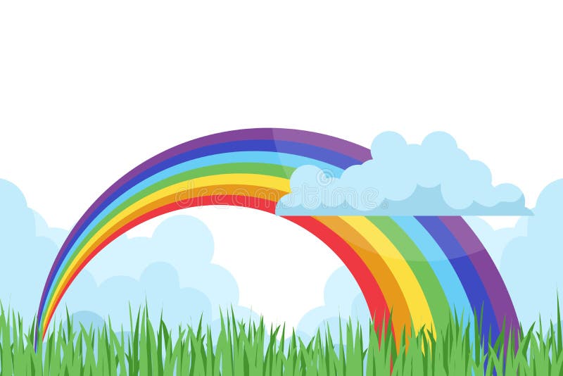 Cartoon Rainbow Landscape with Grass and Clouds Stock Vector ...