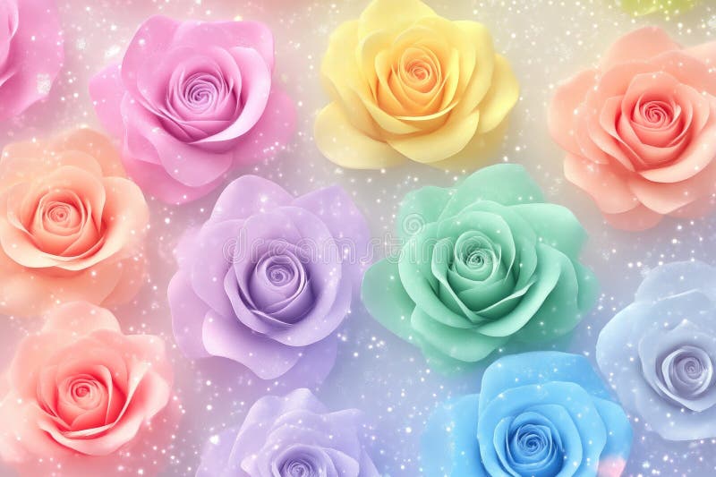 Cartoon Rainbow Roses on Sparkly Background. Stock Illustration ...