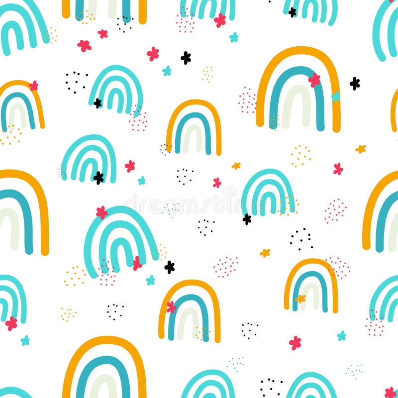 Cartoon Rainbows Seamless Pattern for Textile and Paper Design. Vector ...