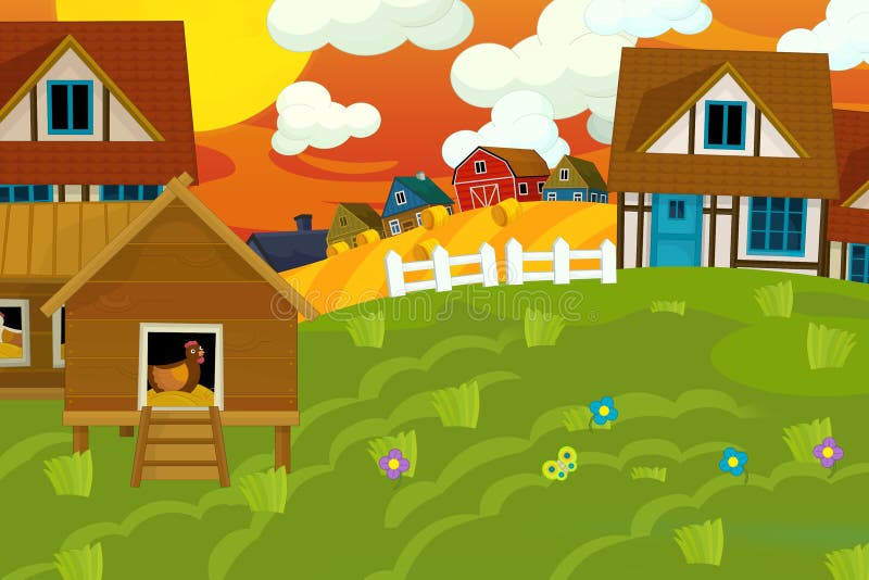 Cartoon Ranch Farm Scene for Different Usage Illustration Stock ...