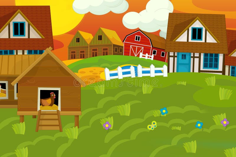 Cartoon Ranch Farm Scene for Different Usage Illustration Stock ...